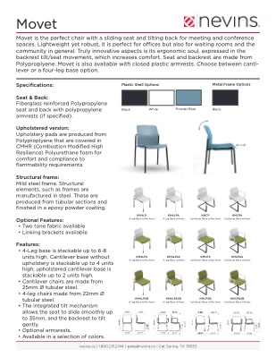 Movet Specification Sheet | 1-800-231-2744