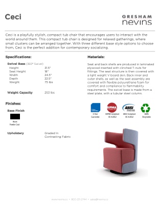 Ceci Specification Sheet | 1-800-231-2744