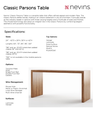 Parsons Specification Sheet | 1-800-231-2744