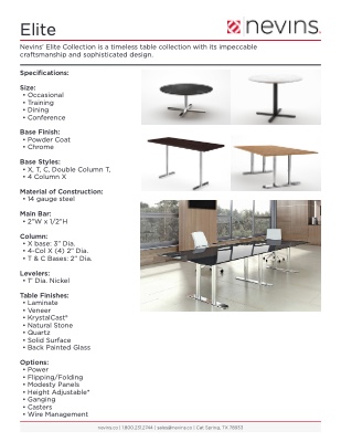 Elite Specification Sheet | 1-800-231-2744