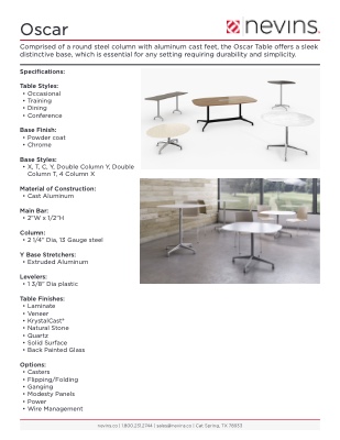 Oscar Specification Sheet | 1-800-231-2744