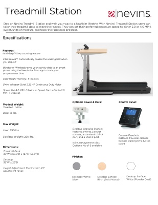 Treadmill Specification Sheet | 1-800-231-2744