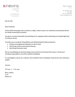 COVID-19 Response Letter | 1-800-231-2744